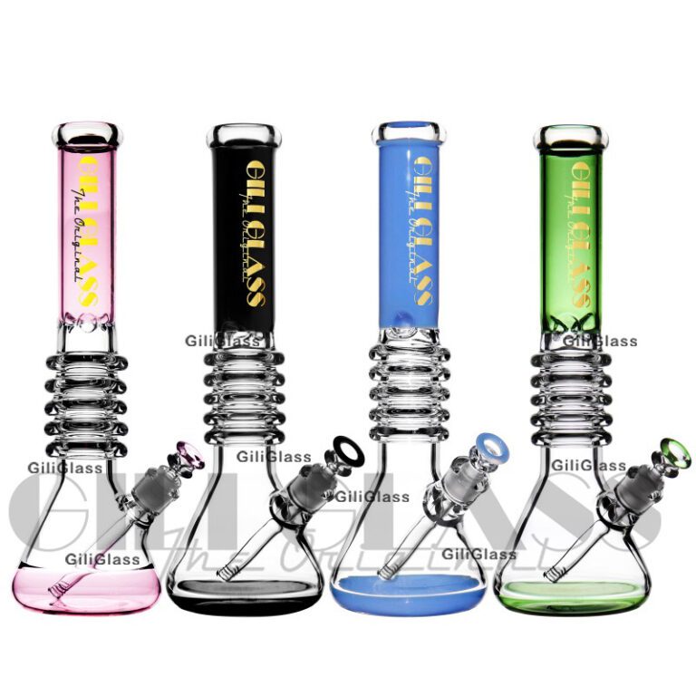16" glass beaker bong with colored glass - Gili Glass
