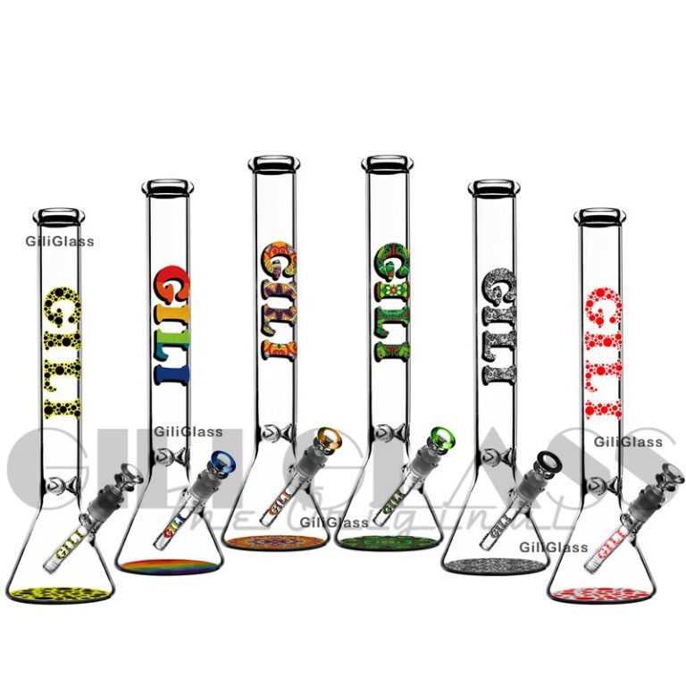 18” glass beaker bong with nice logos - Gili Glass